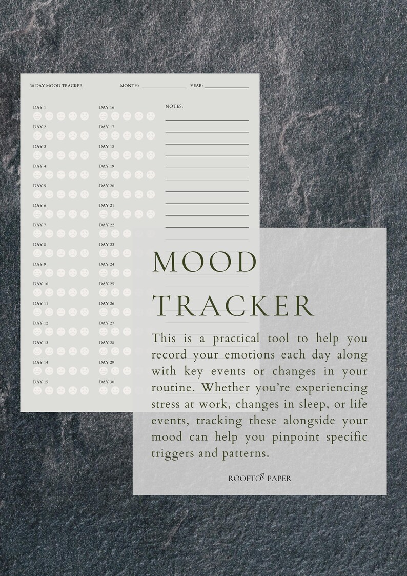 30-day Mood Tracker | Printable Daily Emotion Log | Track Stress, Sleep ...