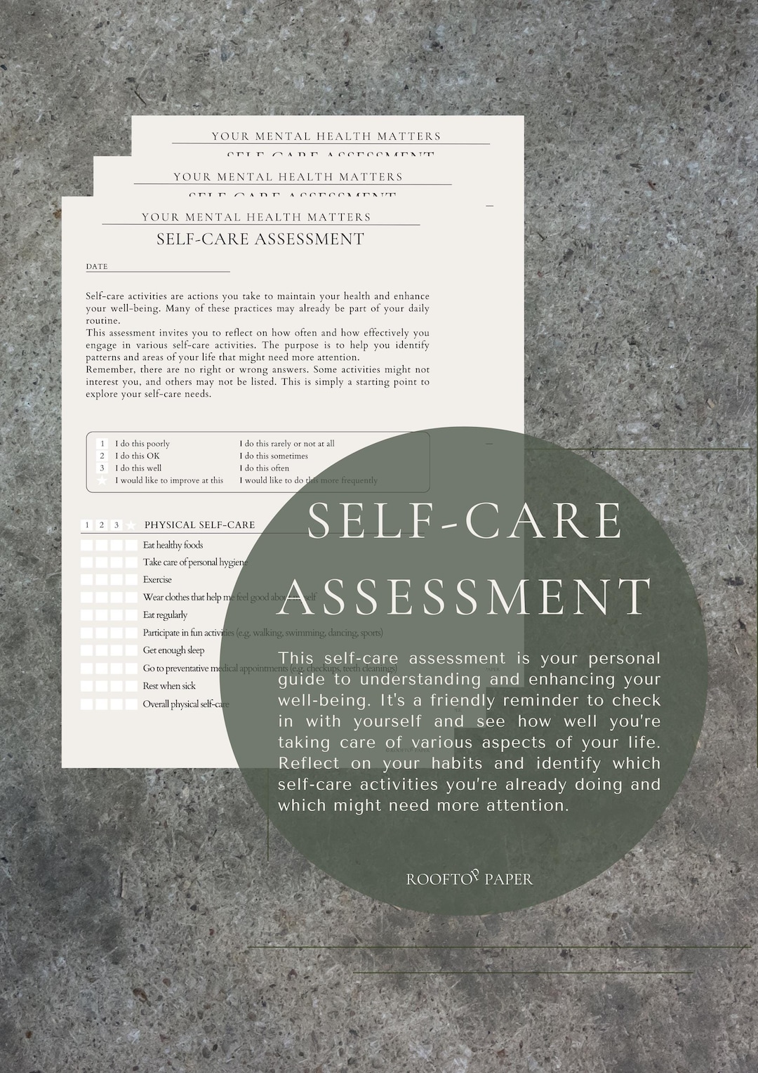 Self-care Assessment PDF Printable Check-in Sheet Reflect & Improve ...