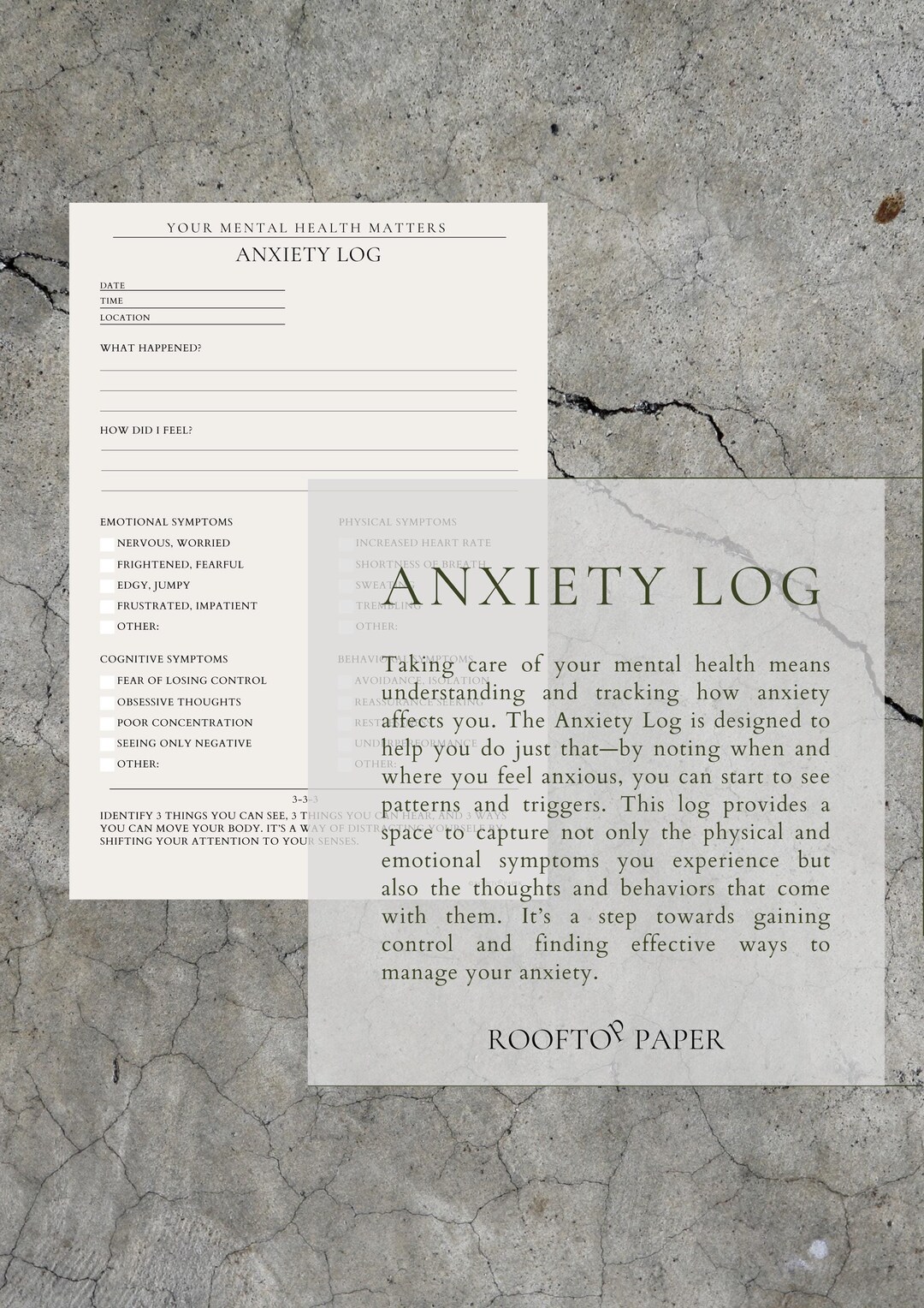 Anxiety Log PDF | Printable Mental Health Tracker | CBT Tool for ...