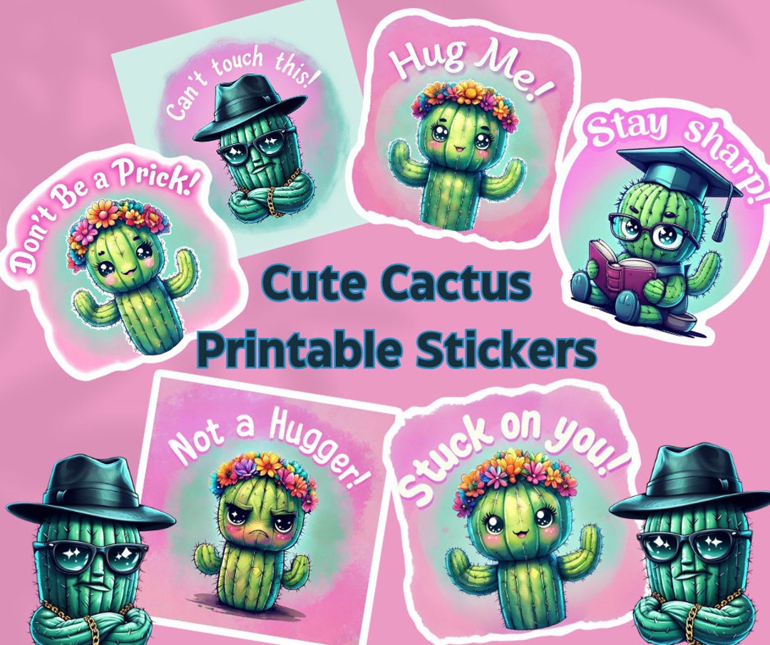 Cute Cactus Printable Stickers & Clipart Adorable Desert Plant Designs ...