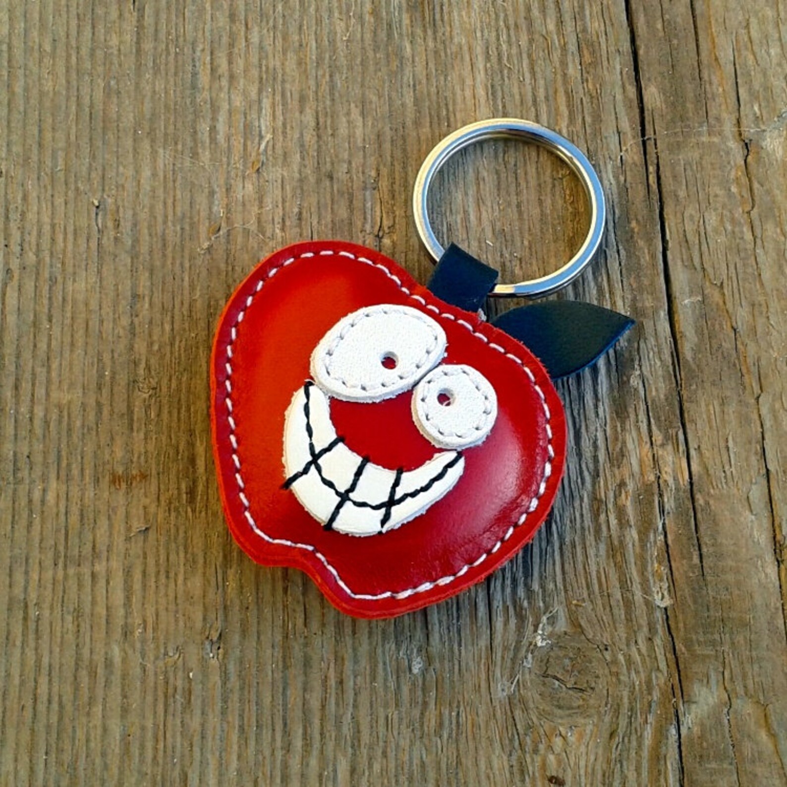 Handmade Leather Keychain Red Apple FREE Shipping Worldwide - Etsy