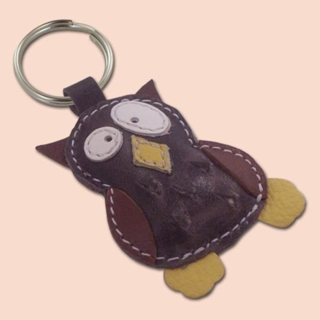 Cute Little Gray Owl Leather Animal Keychain FREE Shipping - Etsy