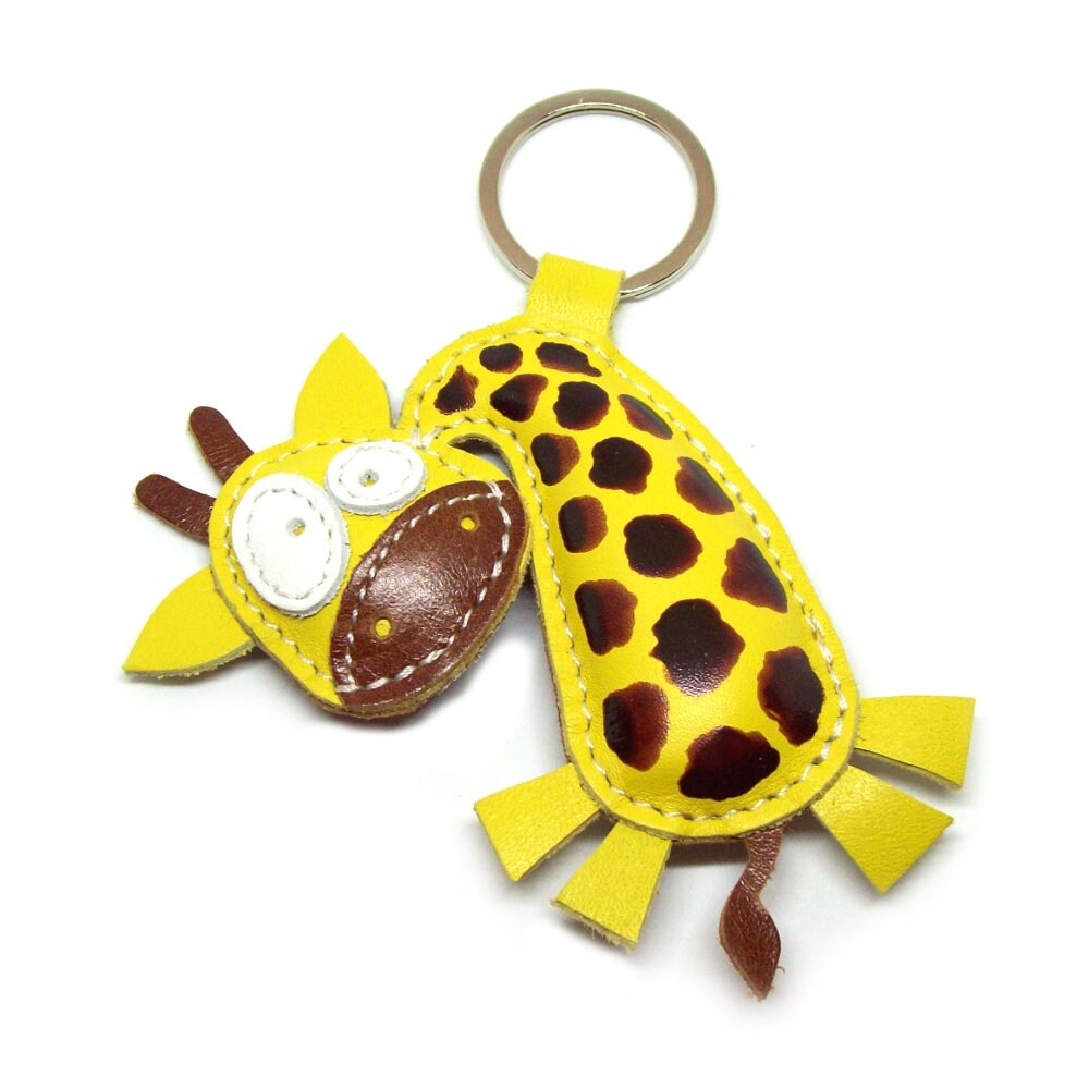 Sweet Yellow Giraffe Leather Animal Keychain FREE shipping | Etsy