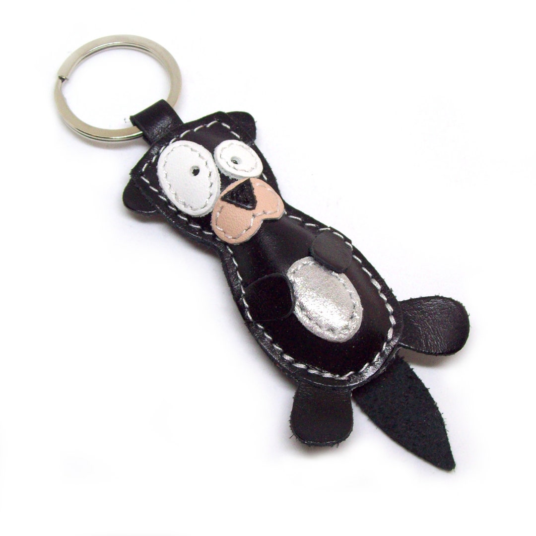 Black Otter Leather Animal Keychain FREE Shipping Wordlwide - Etsy
