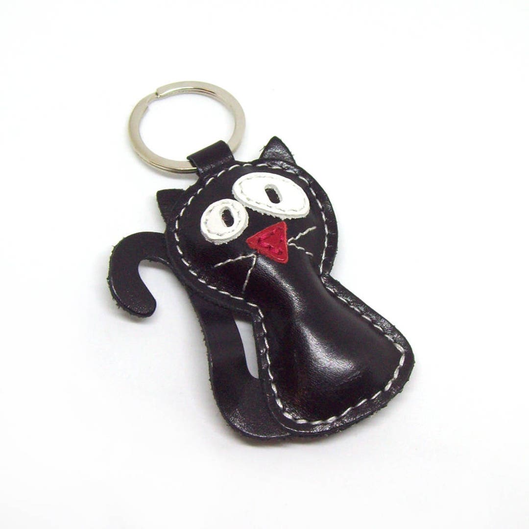 Handmade Black Cat Leather Animal Keychain FREE Shipping - Etsy