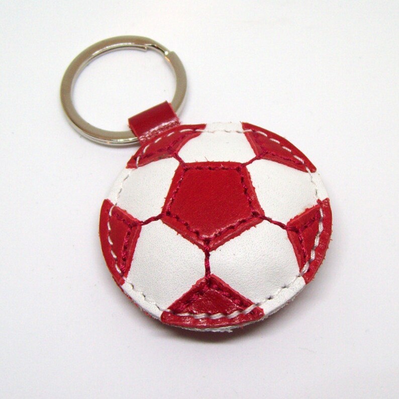 Red Soccer Ball Keychain Leather Football Keychain FREE | Etsy