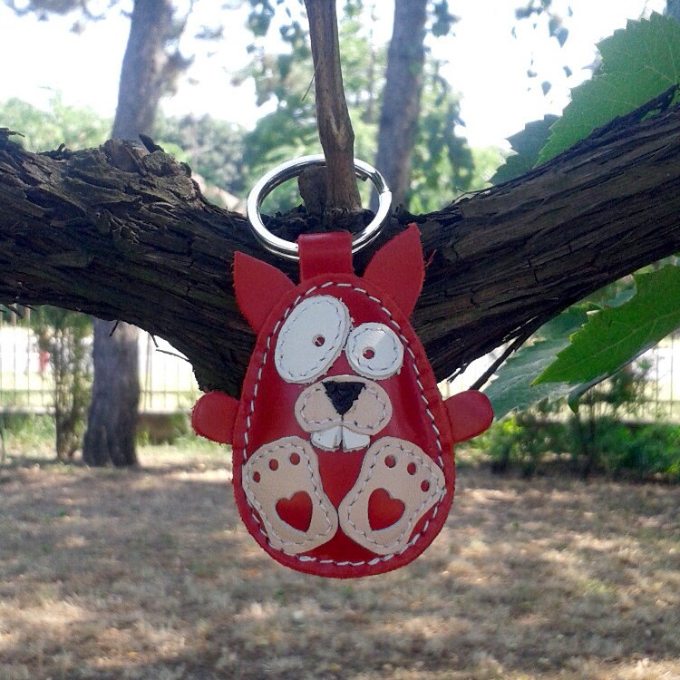 Red Fat Rabbit Handmade Leather Keychain FREE Shipping | Etsy