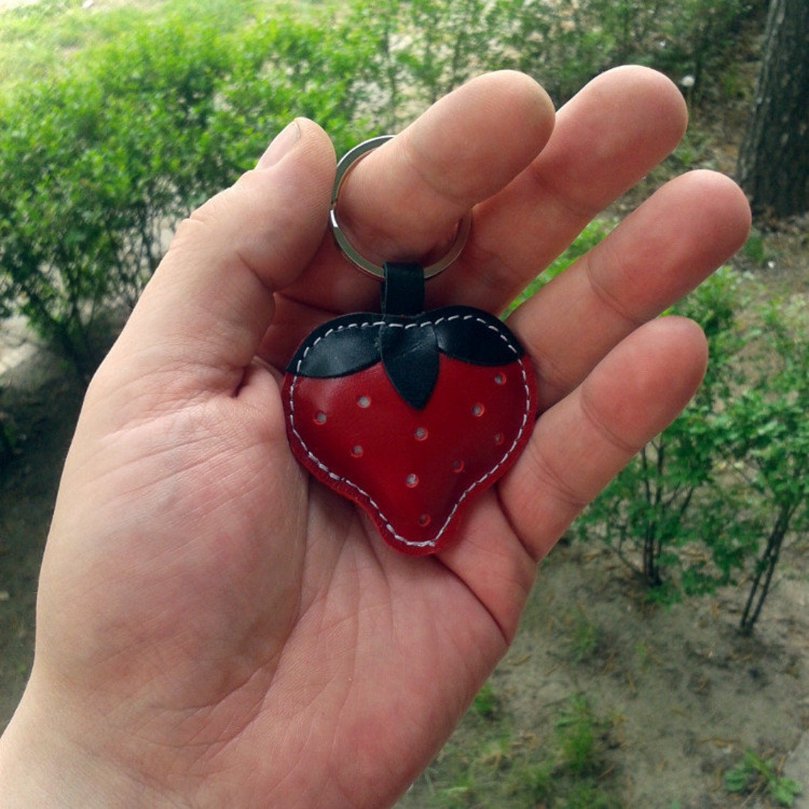 Cute Little Red Strawberry Handmade Leather Keychain FREE - Etsy