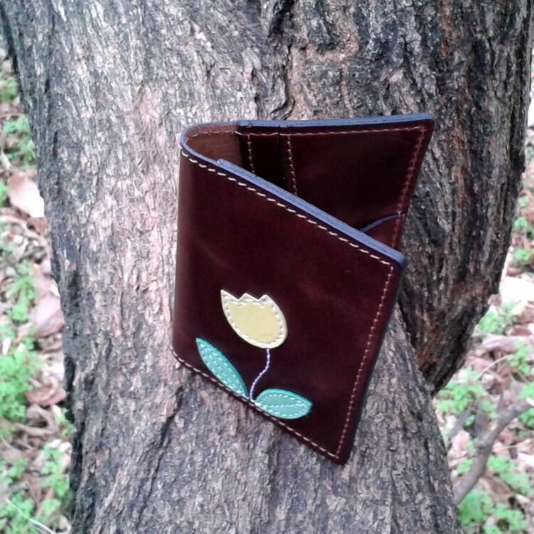 Credit Card Wallet for 4 Credit Cards With Cute Yellow Tulip | Etsy