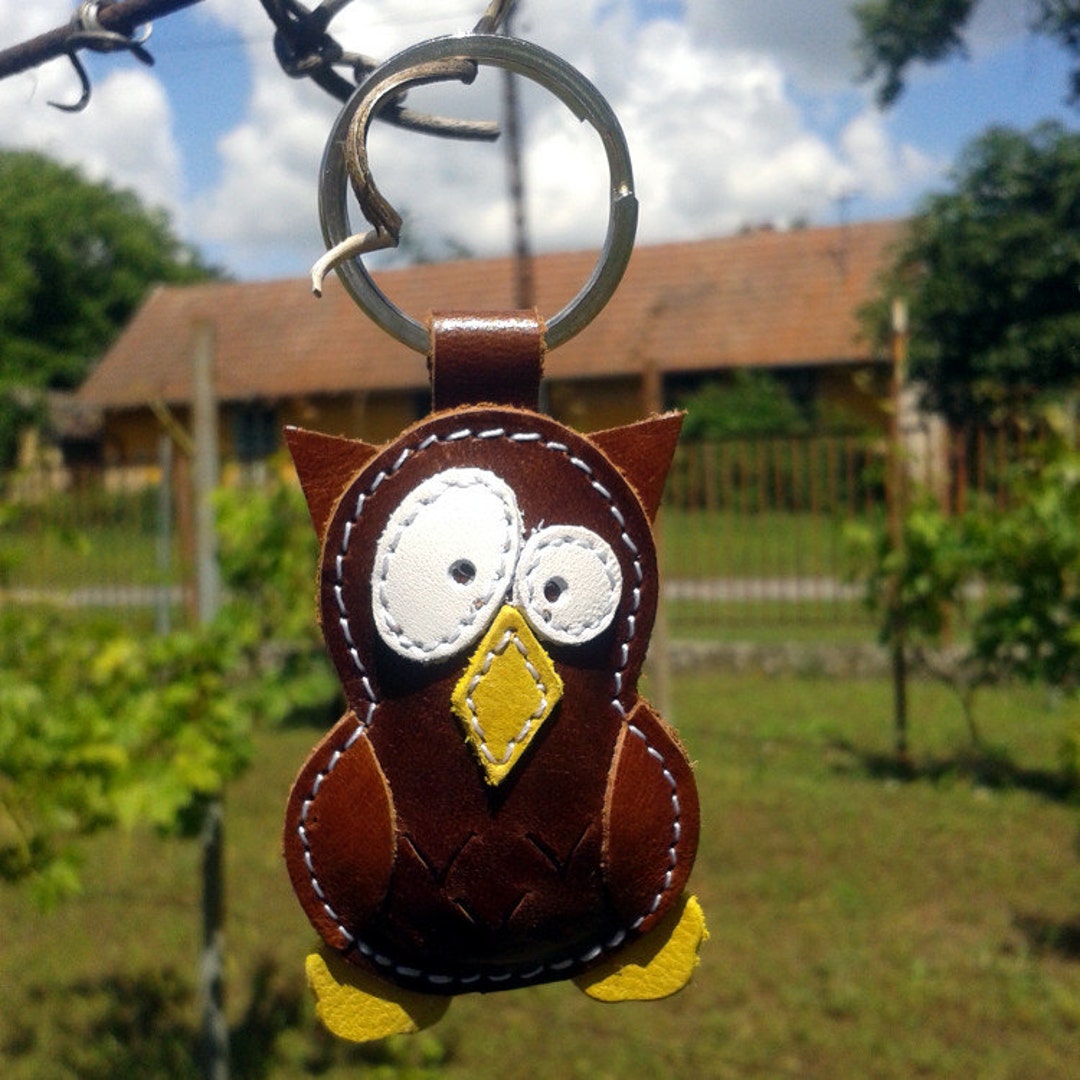 Cute Little Brown Owl Keychain FREE Shipping Wordlwide Handmade Leather ...