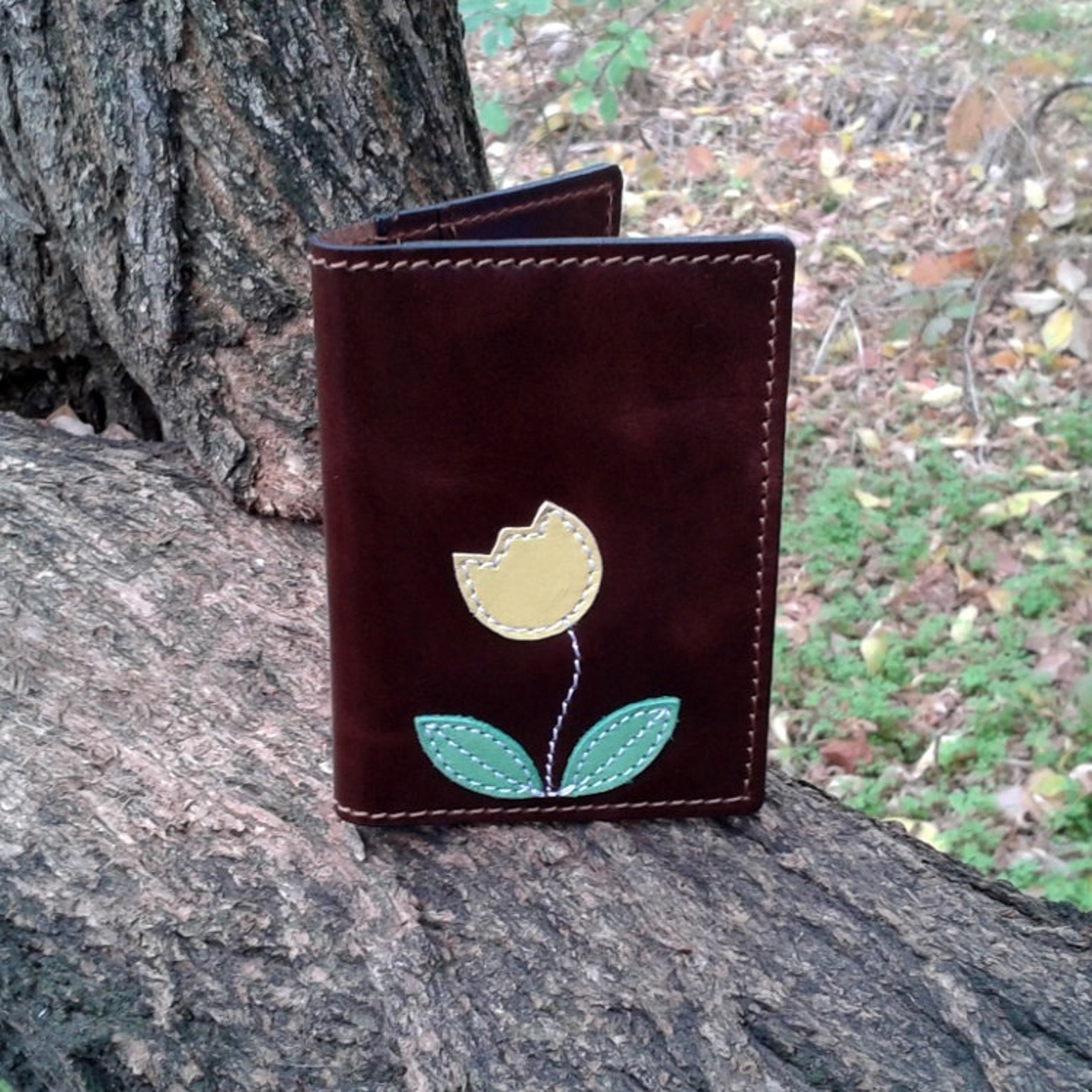 Credit Card Wallet for 4 Credit Cards With Cute Yellow Tulip - Etsy