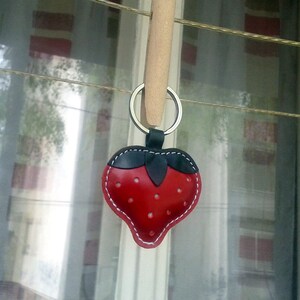 Cute Little Red Strawberry Handmade Leather Keychain FREE Shipping ...