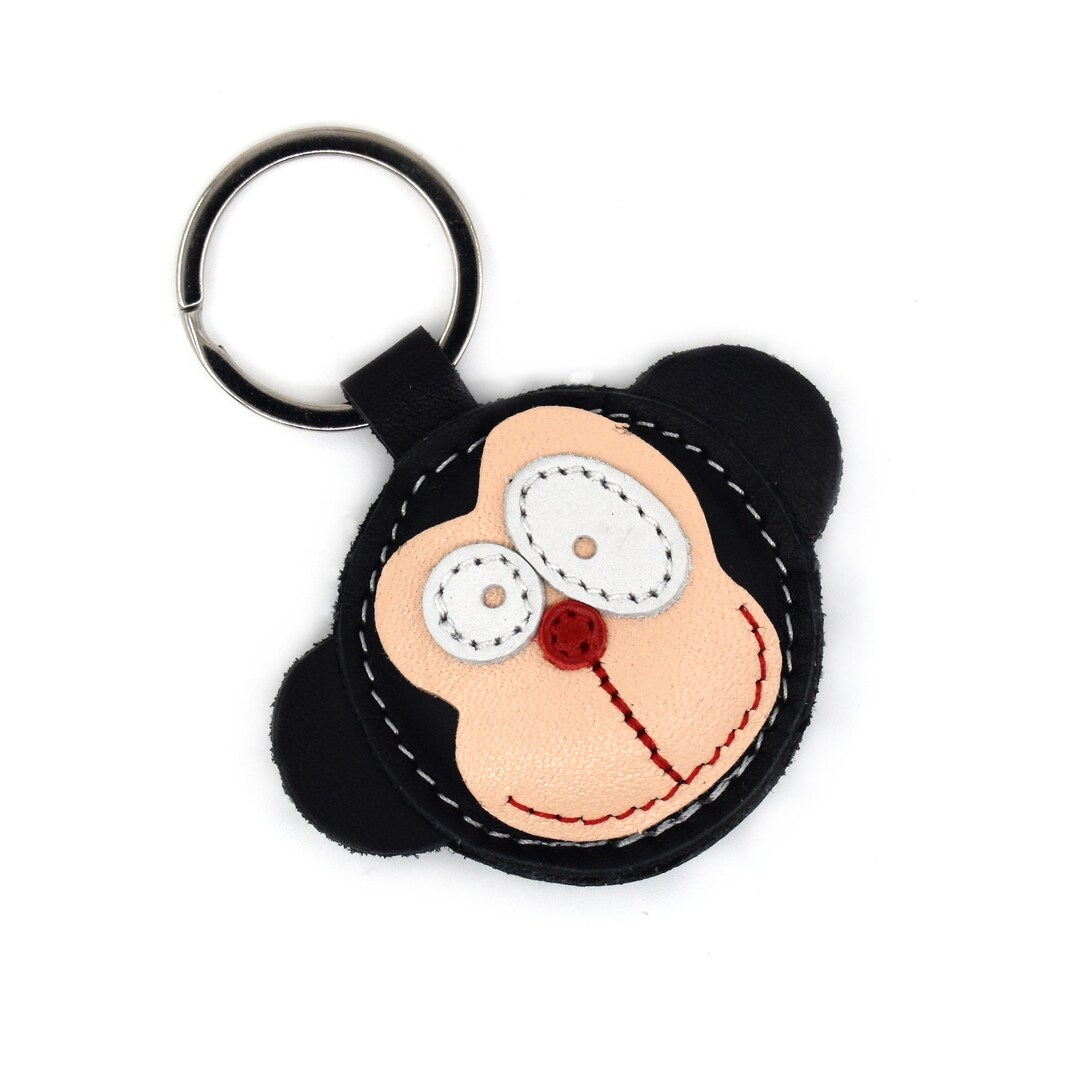 Monkey Keychain Black Full Grain Leather Handmade Bag Charm, Monkey ...