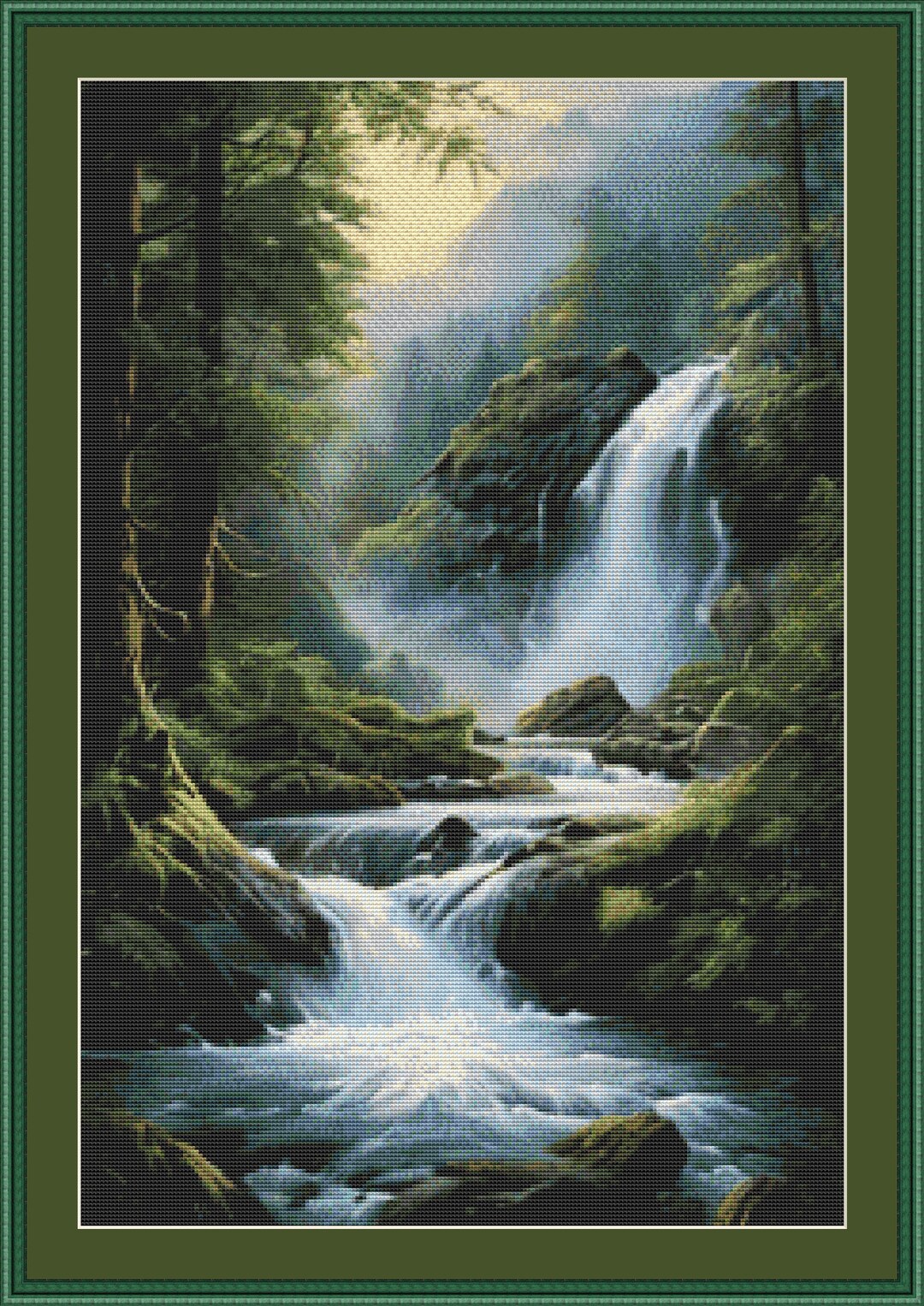Colorful Forest Waterfall Cross Stitch Design - DMC Chart Included, DIY ...