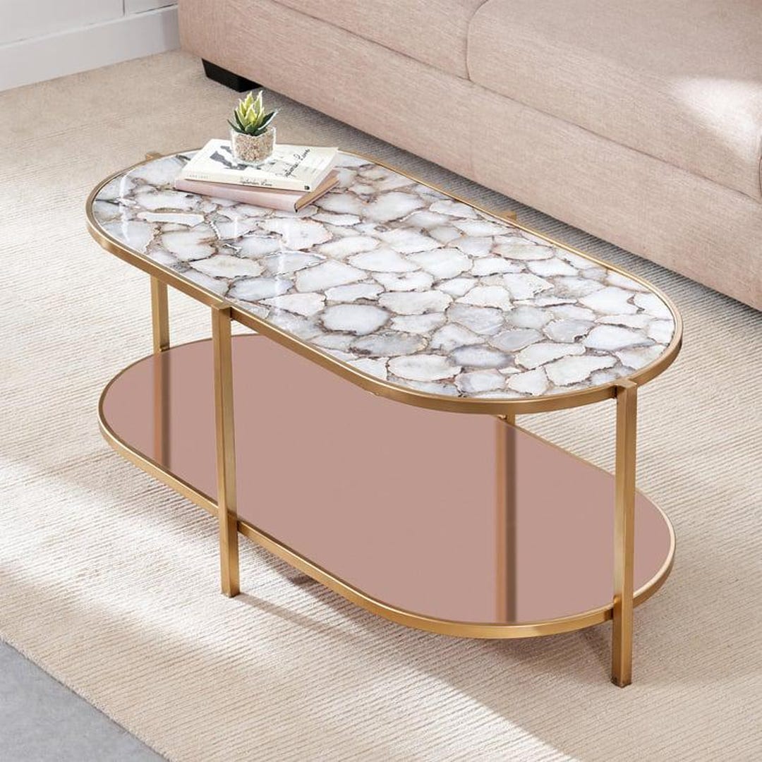 Oval White Agate Table Top | Milky Crystal Gemstone | Dining Coffee ...