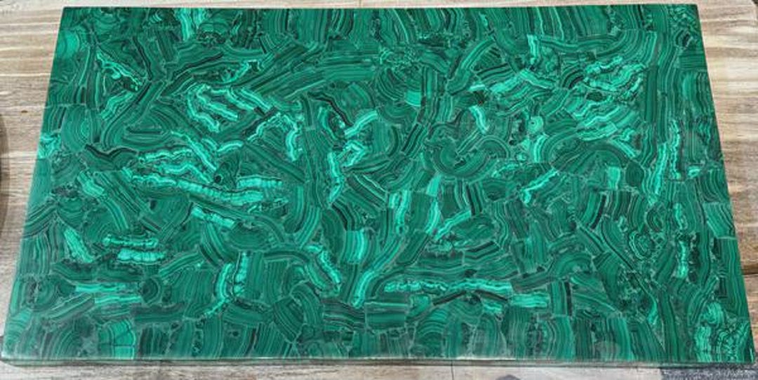 Handmade Rectangular Malachite Table Top | Polished Green Gemstone ...