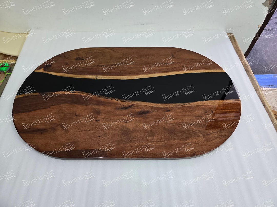 Acacia Wood Epoxy Table Top | Capsule Shape, Custom Dining or Coffee ...