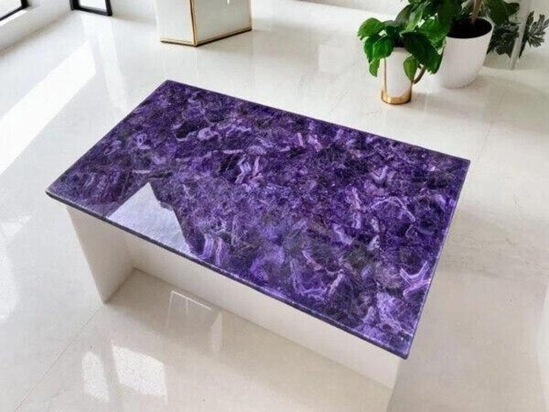 Rectangular Amethyst Gemstone Table Top | Purple Crystal Accent ...