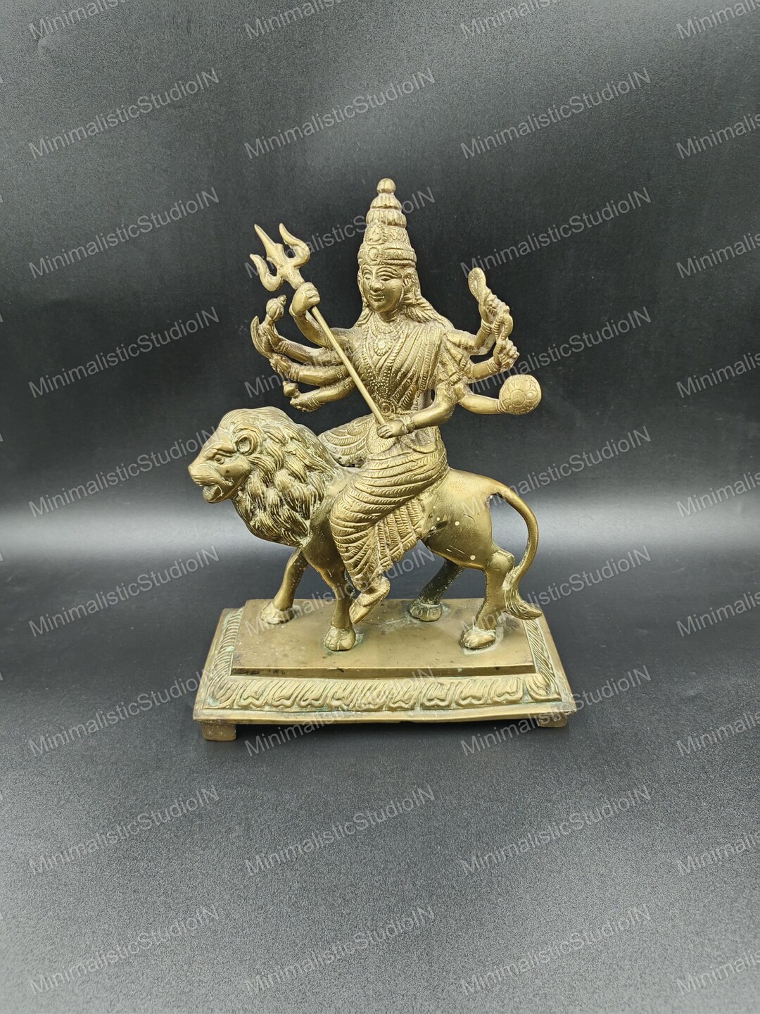 Golden Brass Durga Maa Statue 9.5 Inch | 8 Hand Goddess With Lion ...