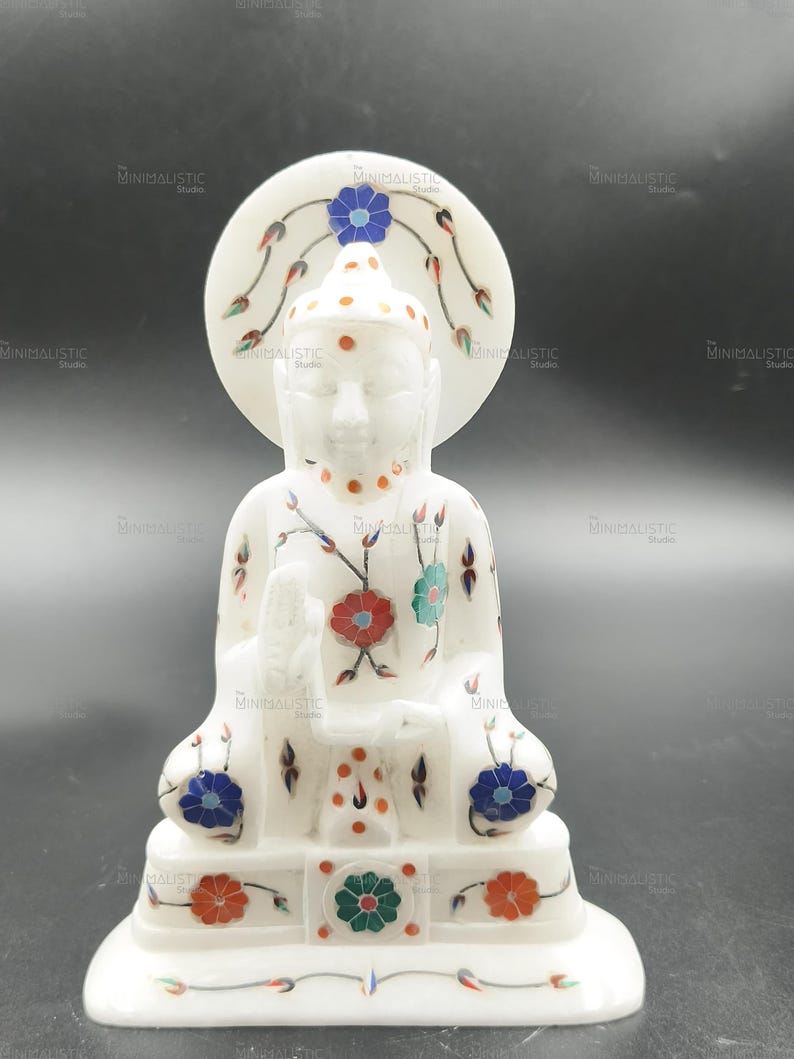 Handmade Marble Buddha Idol With Stone Inlay | Indian Zen Decor - Etsy