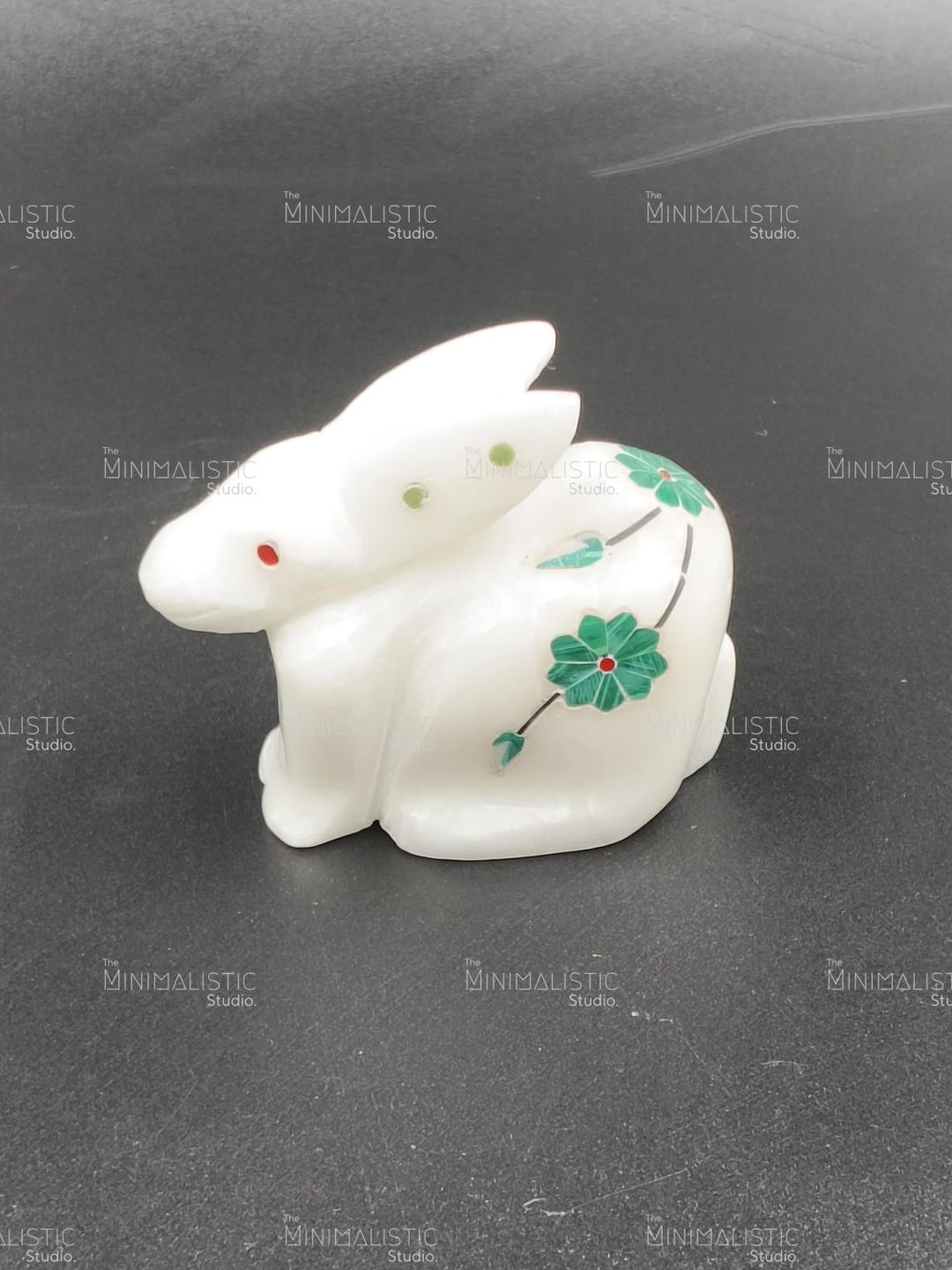 Handmade Makrana Marble Bunny Figurine | Gemstone Floral Inlay - Etsy