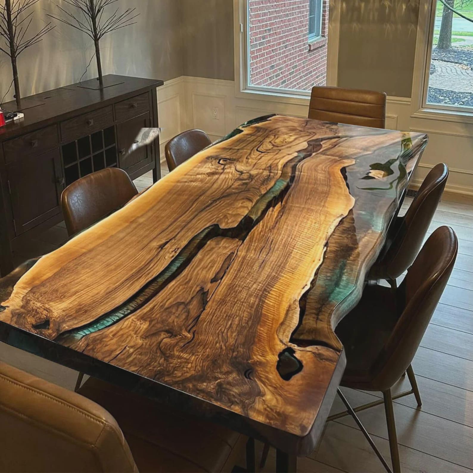 Rectangular Acacia Wood Green Epoxy River Table Top | Live Edge ...