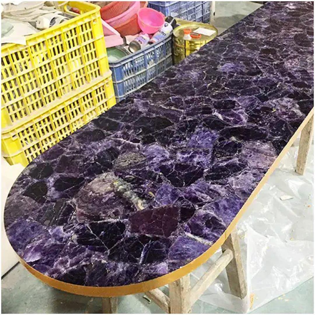 Oval Amethyst Table Top | Gemstone Dining & Bar Counter | Purple ...