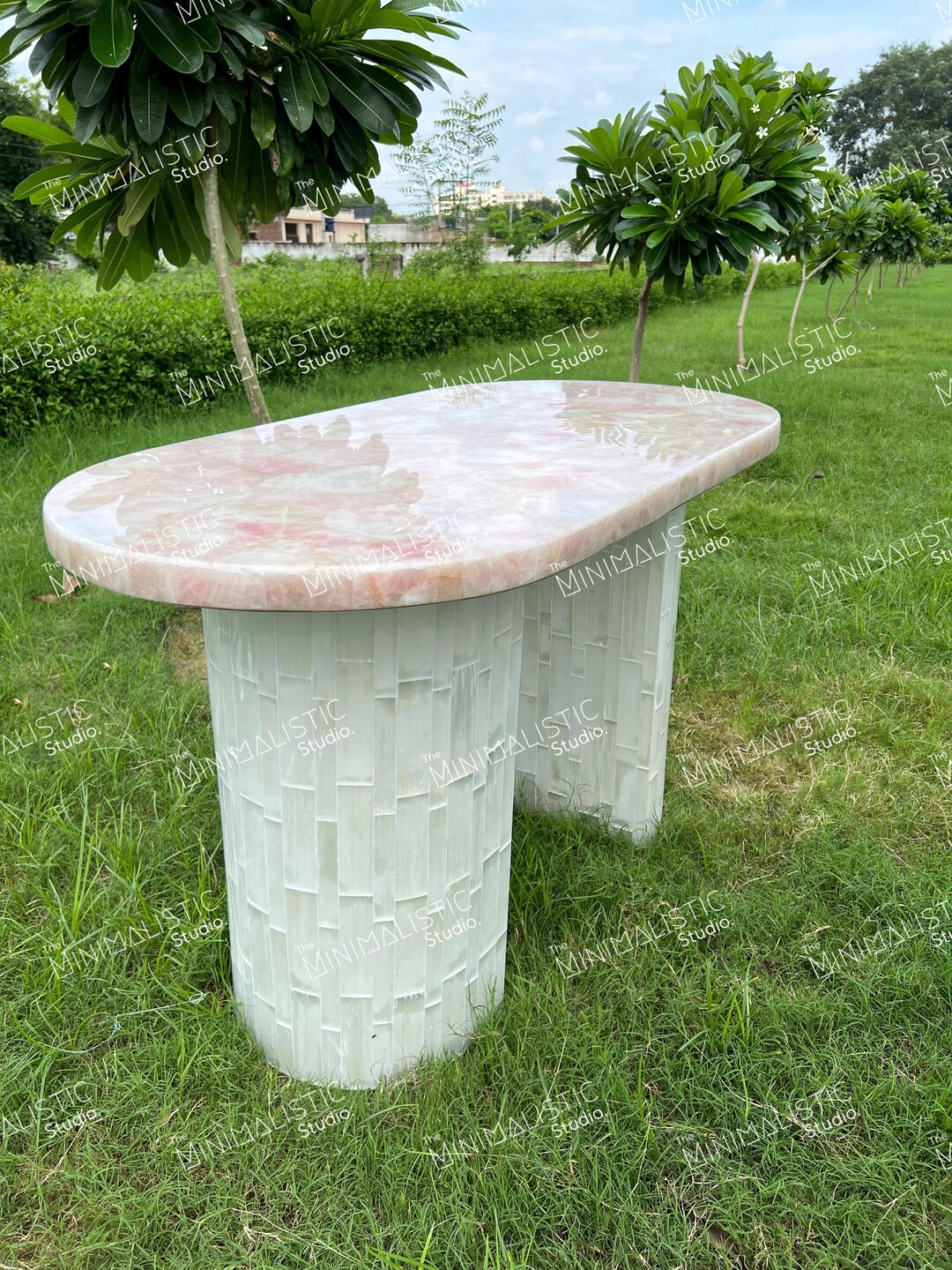 Rose Quartz Oval Table Top | Custom Dining or Coffee Table - Etsy