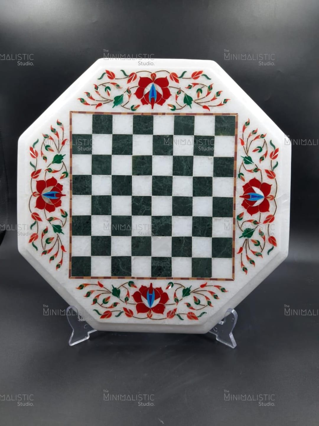 Handmade Marble Inlay Chess Board | Octagonal Floral Pietra Dura Art - Etsy