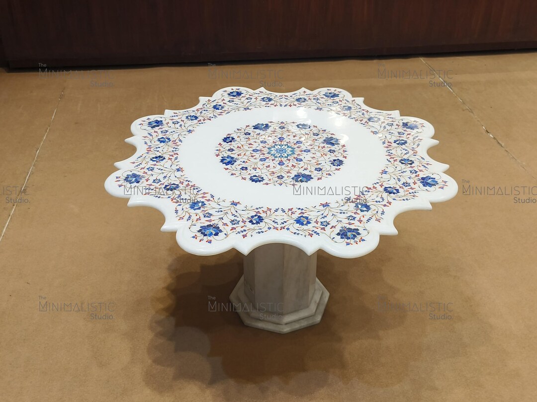 Scalloped Marble Table Top | 32x32 Floral Pietra Dura Inlay Art - Etsy