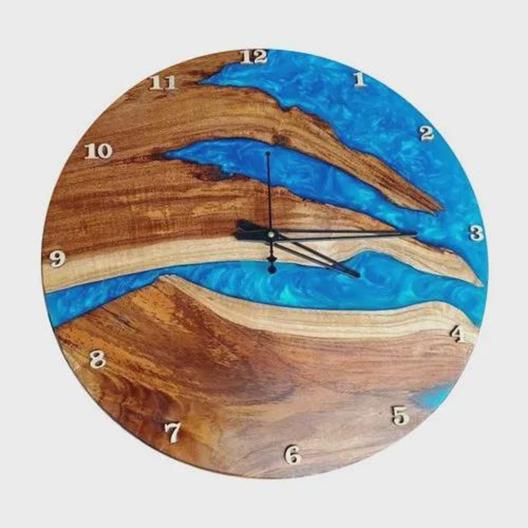 Handmade Acacia Wood River Clock | Blue Epoxy Resin, Nautical Decor - Etsy