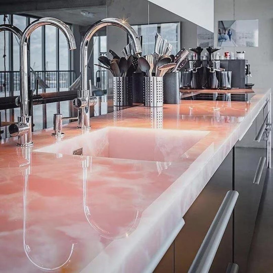 Rose Quartz Kitchen Countertop | Pink Gemstone Slab (customizable) - Etsy