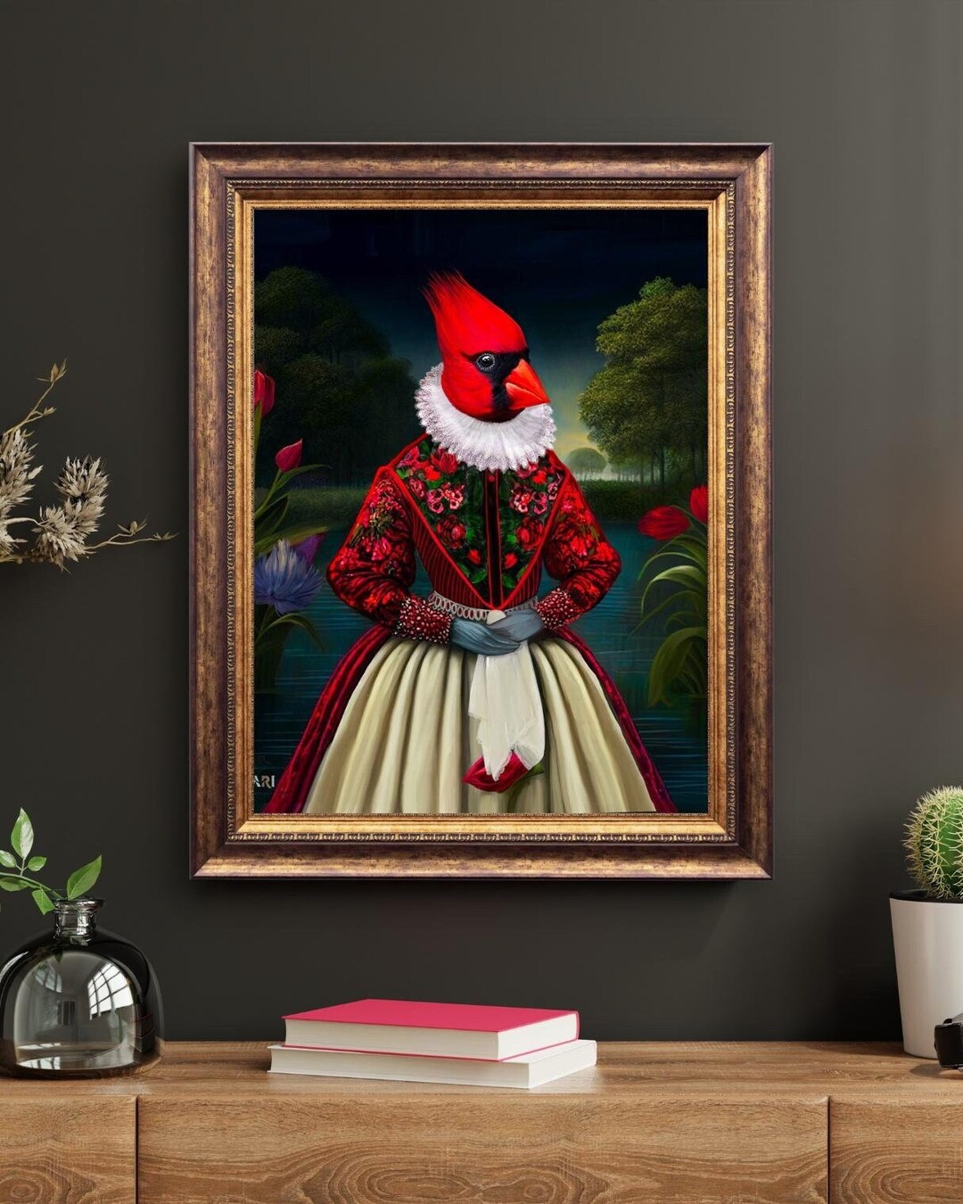 Victorian Red Cardinal Fashion Animal Canvas Print for Home Decor Gift ...