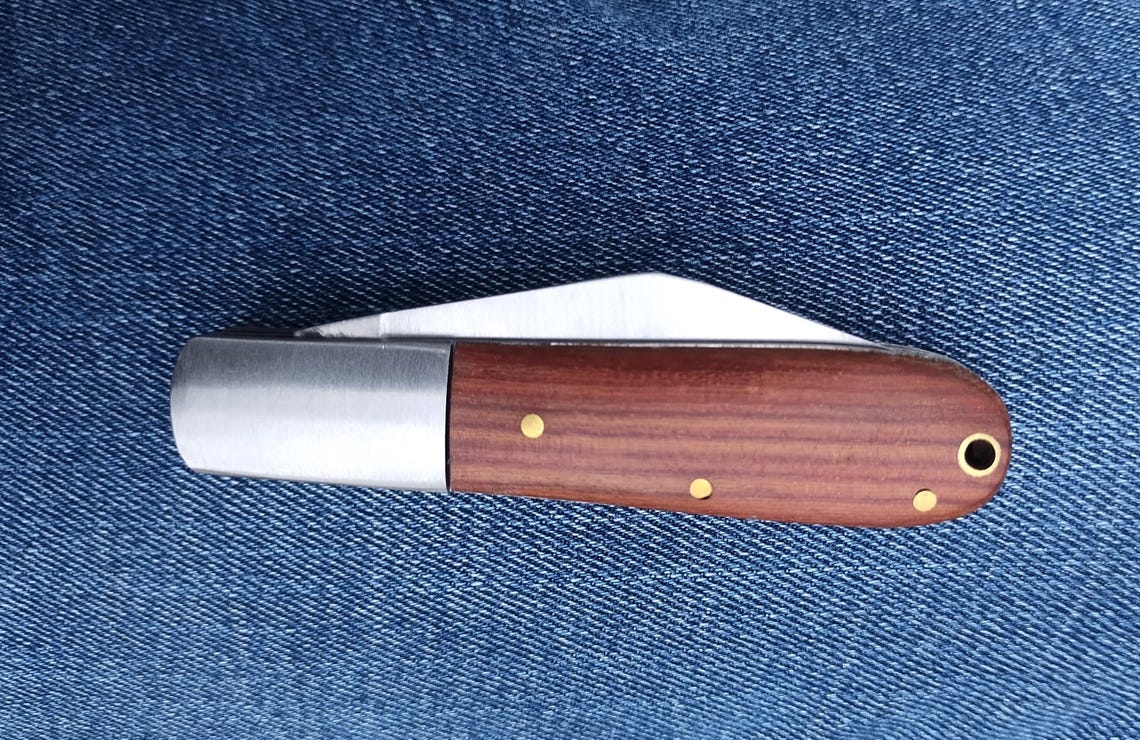 Olde School Two Blade Classic Retro Folding Knife Genuine Wood Inlay ...