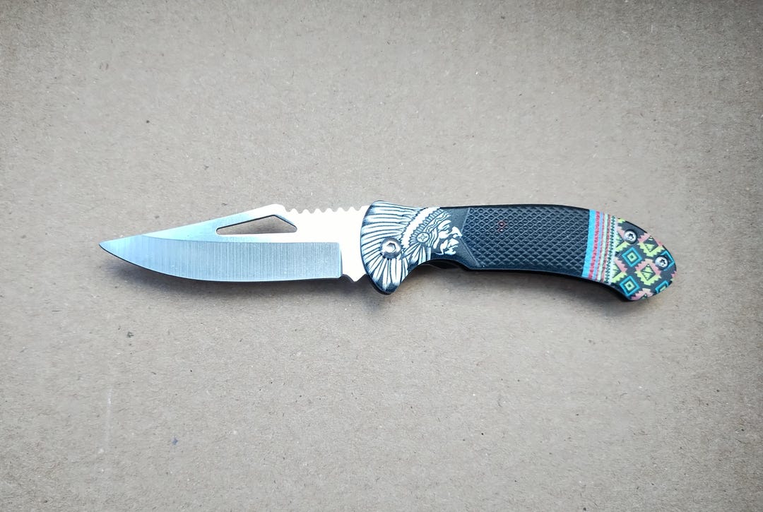 Native American Theme Handy Small Folding Knife for Arts and Crafts ...