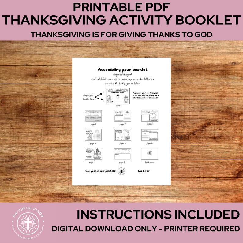 Christian Kids' Thanksgiving Activity Booklet Bible Craft PDF Coloring ...