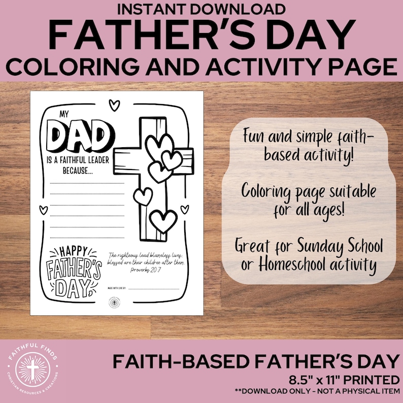 Faith-based Father's Day Coloring & Activity Page | Christian Coloring ...