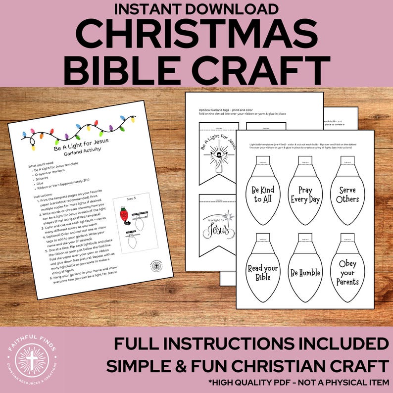 Christmas Bible Craft | Light for Jesus Garland | Christian Kids ...