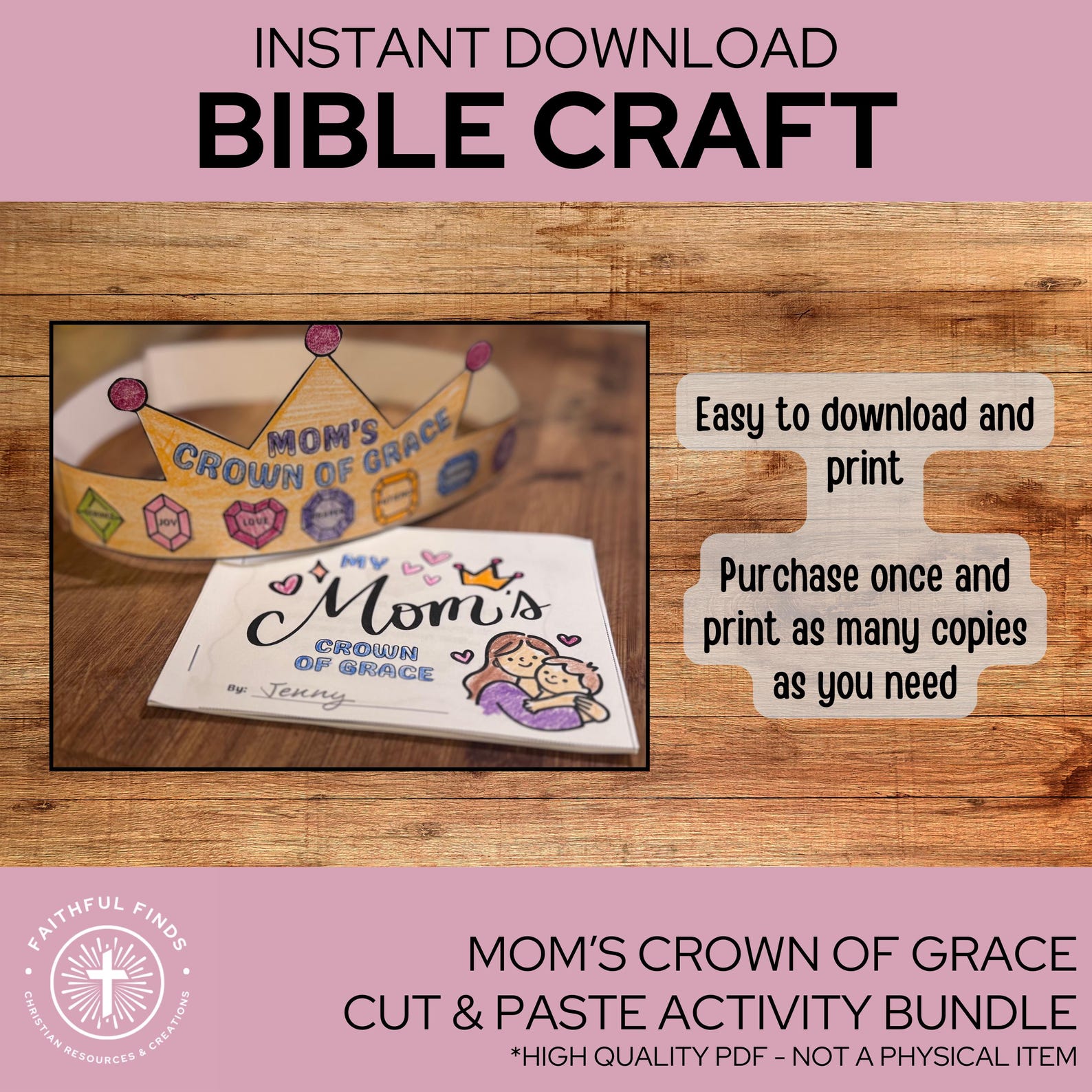 Mom's Day Crown of Grace | Bible Craft Activity Printable | Homeschool ...