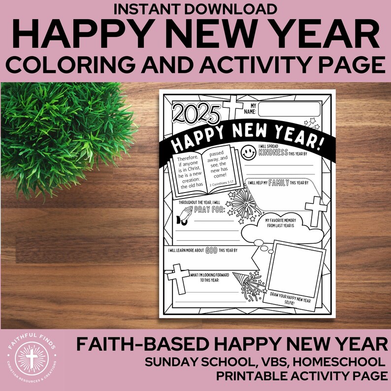 Happy New Year Coloring Page | Christian New Year Activity | Sunday ...