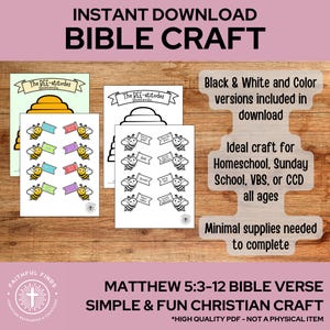 Matthew 5:1-12 Beatitudes Bible Verse Christian Craft Activity | Sermon ...