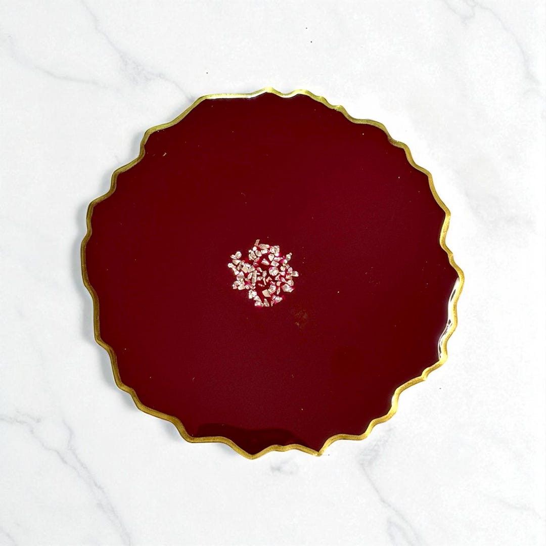 Coasters Red Burgundy With Gold Accents, Handmade Epoxy Resin Coasters ...