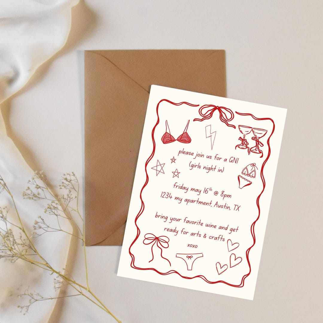 Cute Red Line Drawing Invitation - Etsy