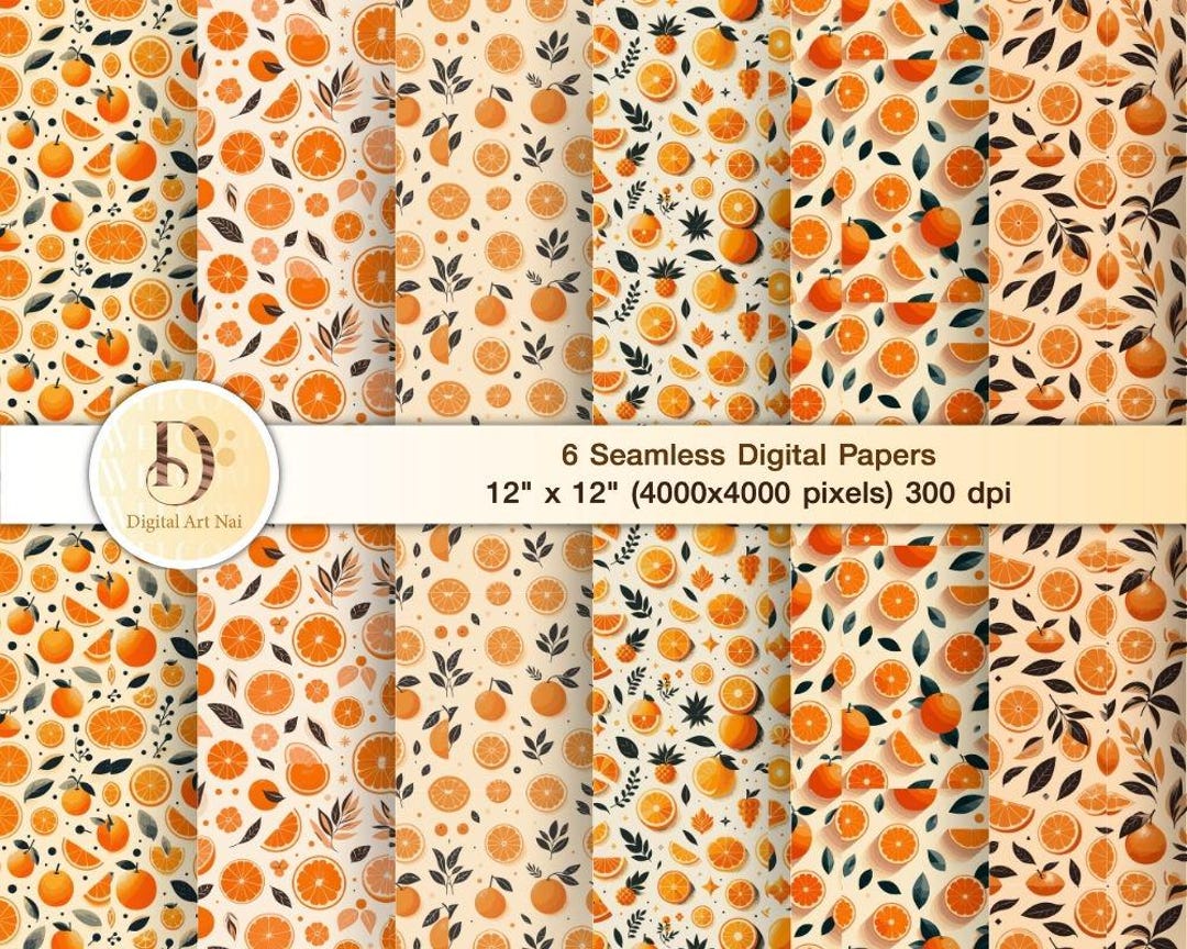 Cute Orange Pattern, Seamless Fruit Digital Paper, Aesthetic Citrus ...