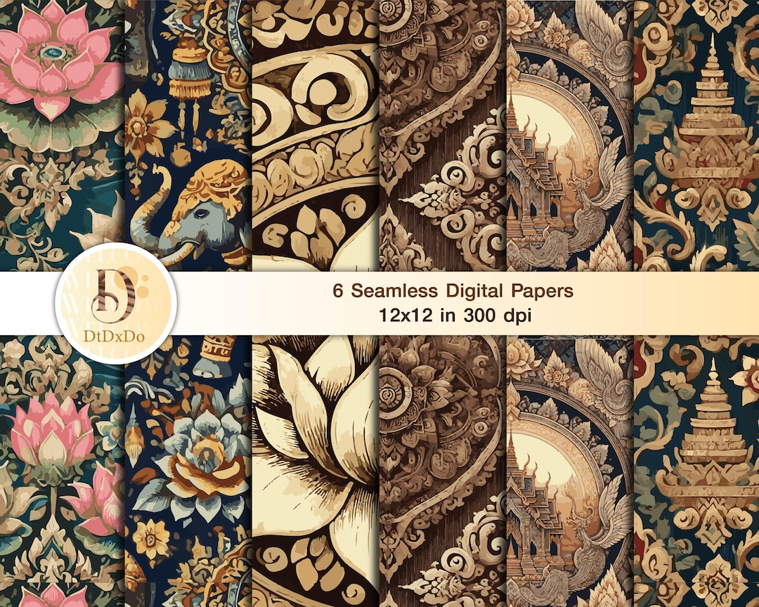 Thai Pattern Digital Paper Pack | Traditional Seamless Thai Designs for ...