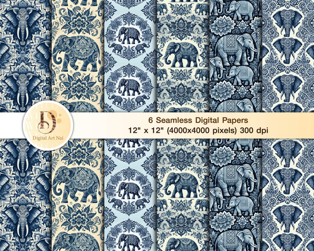 Thai Digital Paper Pack | Traditional Thai Elephant Pattern for ...