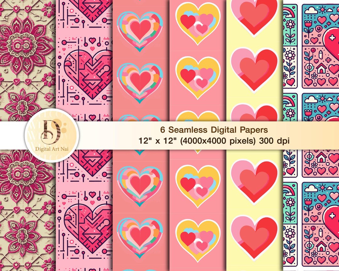 Valentine Heart Digital Paper Pack | Traditional Seamless Valentine ...