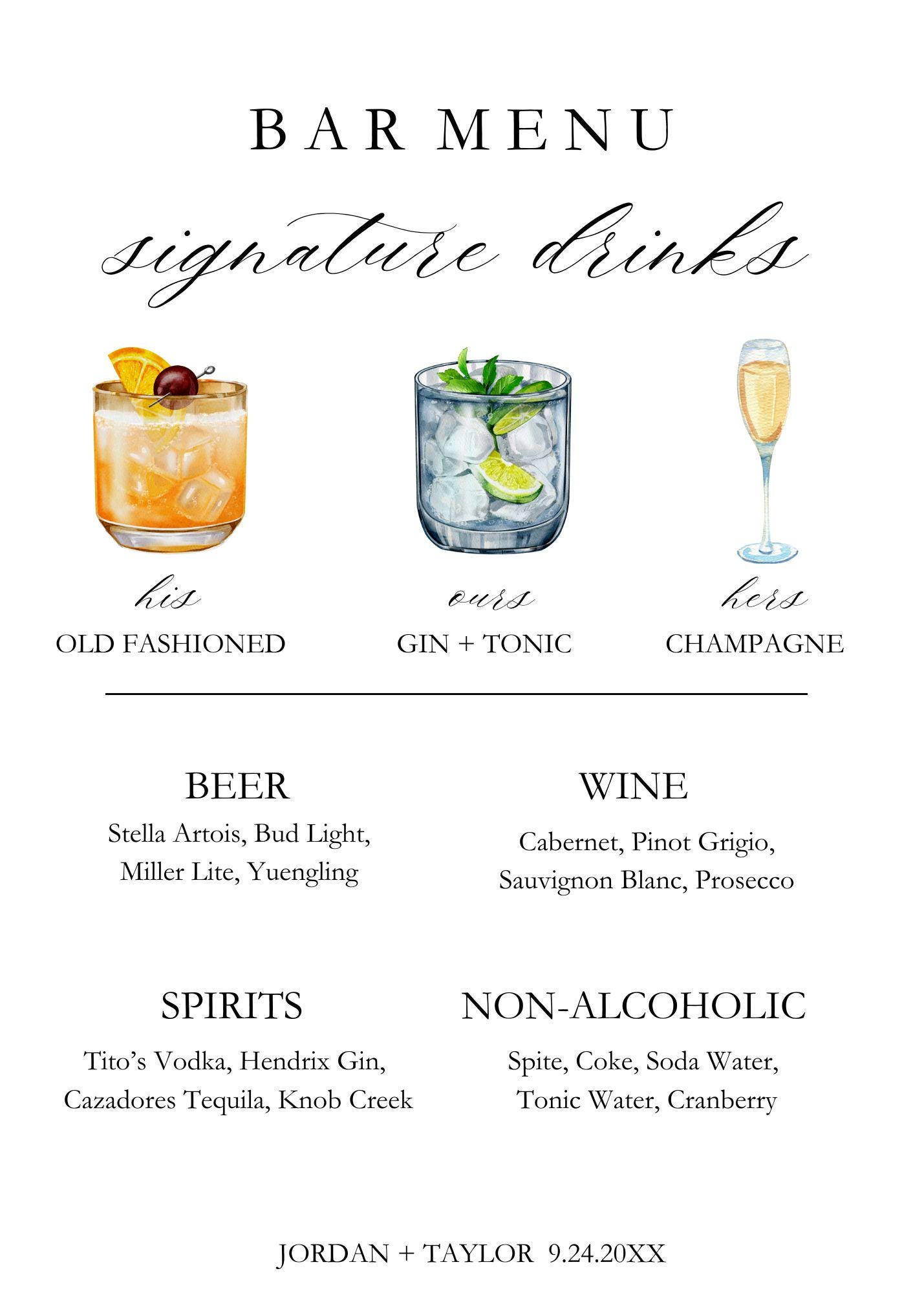 Signature Drinks Sign, Editable Drink Menu, Bar Menu Template ...