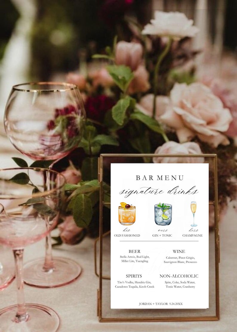 Signature Drinks Sign, Editable Drink Menu, Bar Menu Template ...
