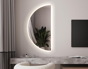 Irregular Mirror With Led Lights, Asymmetrical Lighted Mirror, Led ...